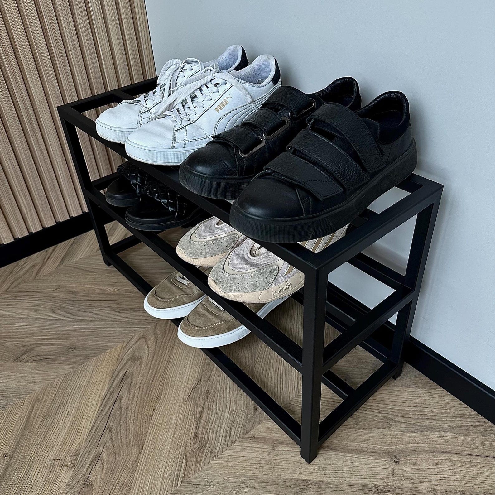 Modern Black Metal Shoe Rack Entryway Organizer for Shoes and ...