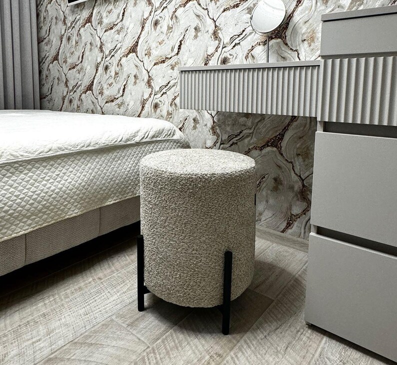 Round Pouf Stool, Bedroom Pouf, Footstool Ottoman, Tufted Stool, Piano ...