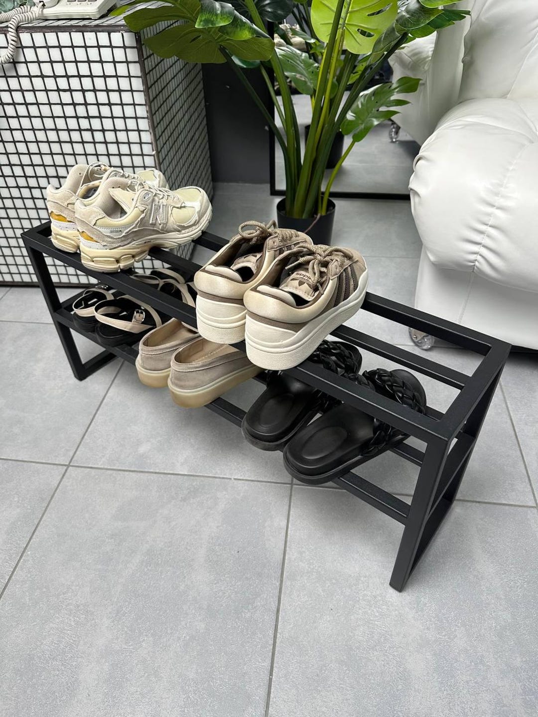 Modern Black Metal Shoe Rack Entryway Organizer for Shoes and ...