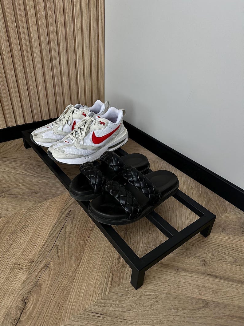 Minimalist Metal Shoe Rack - Modern Black Low-profile Organizer for ...