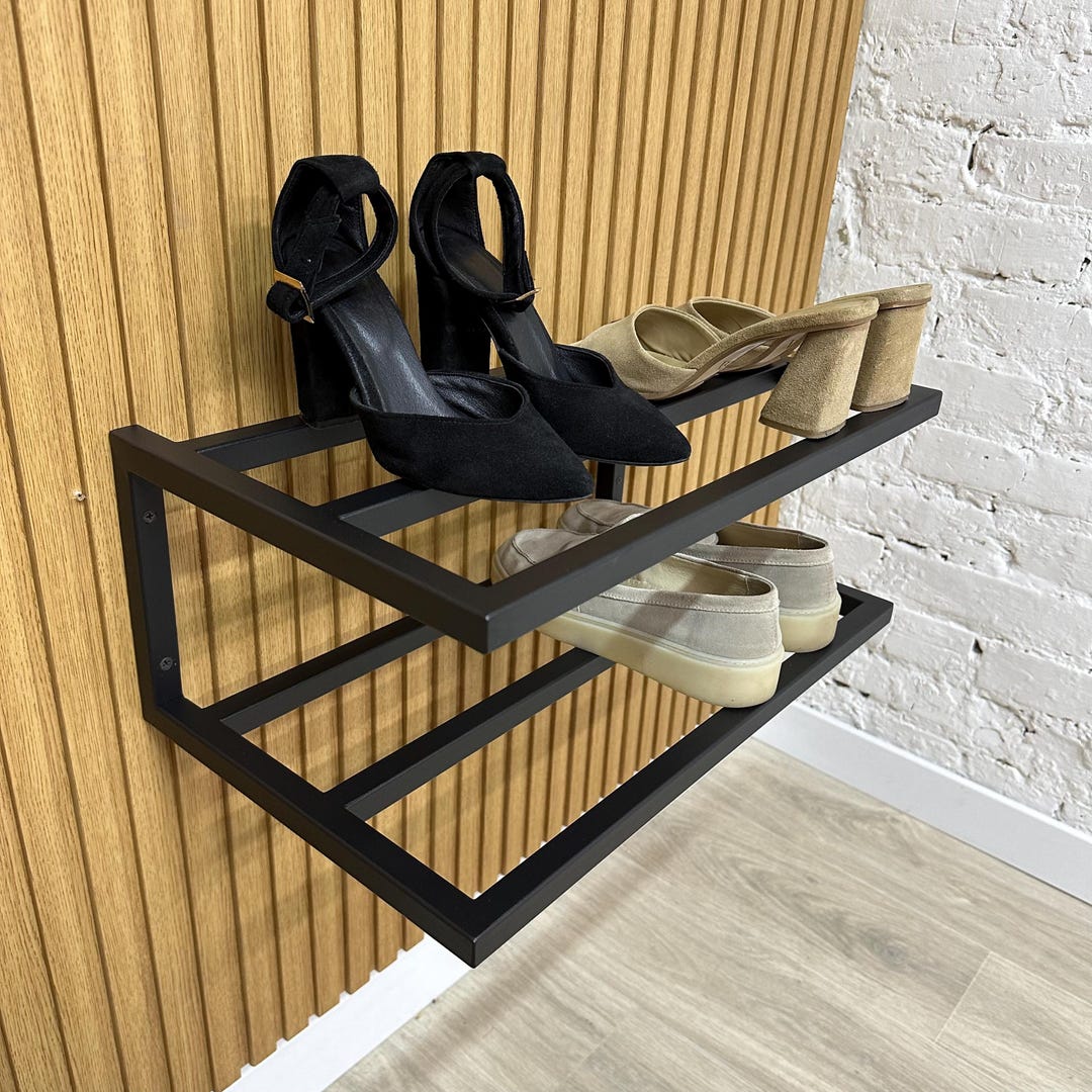 2 Tier Floating Shoe Shelf, Industrial Metal Shoe Shelf for Hallway ...