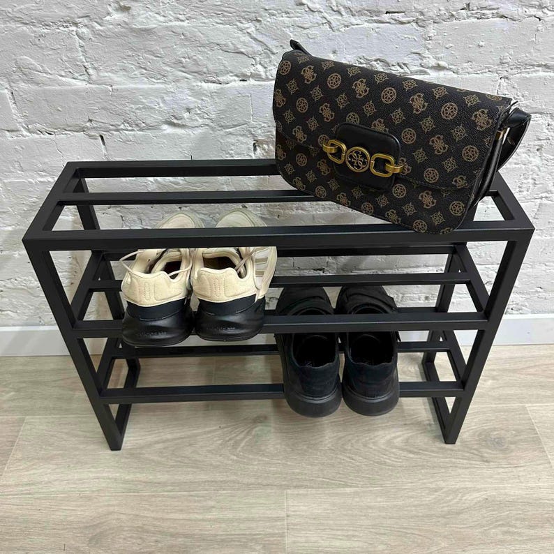 Modern Black Metal Shoe Rack Entryway Organizer for Shoes and ...