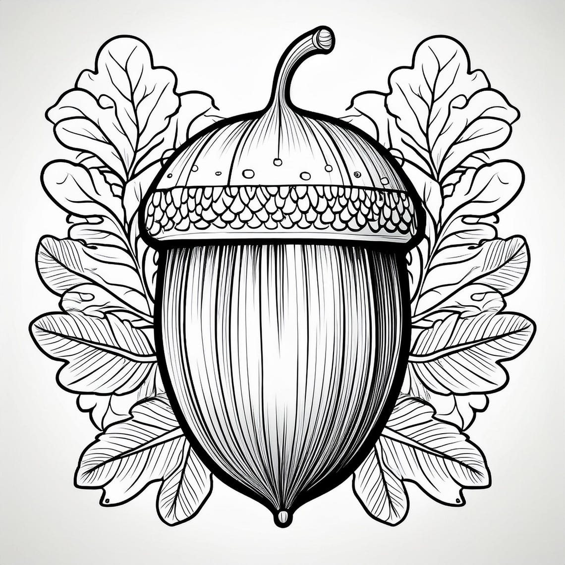 Acorn With Leaves Coloring Pages - Etsy