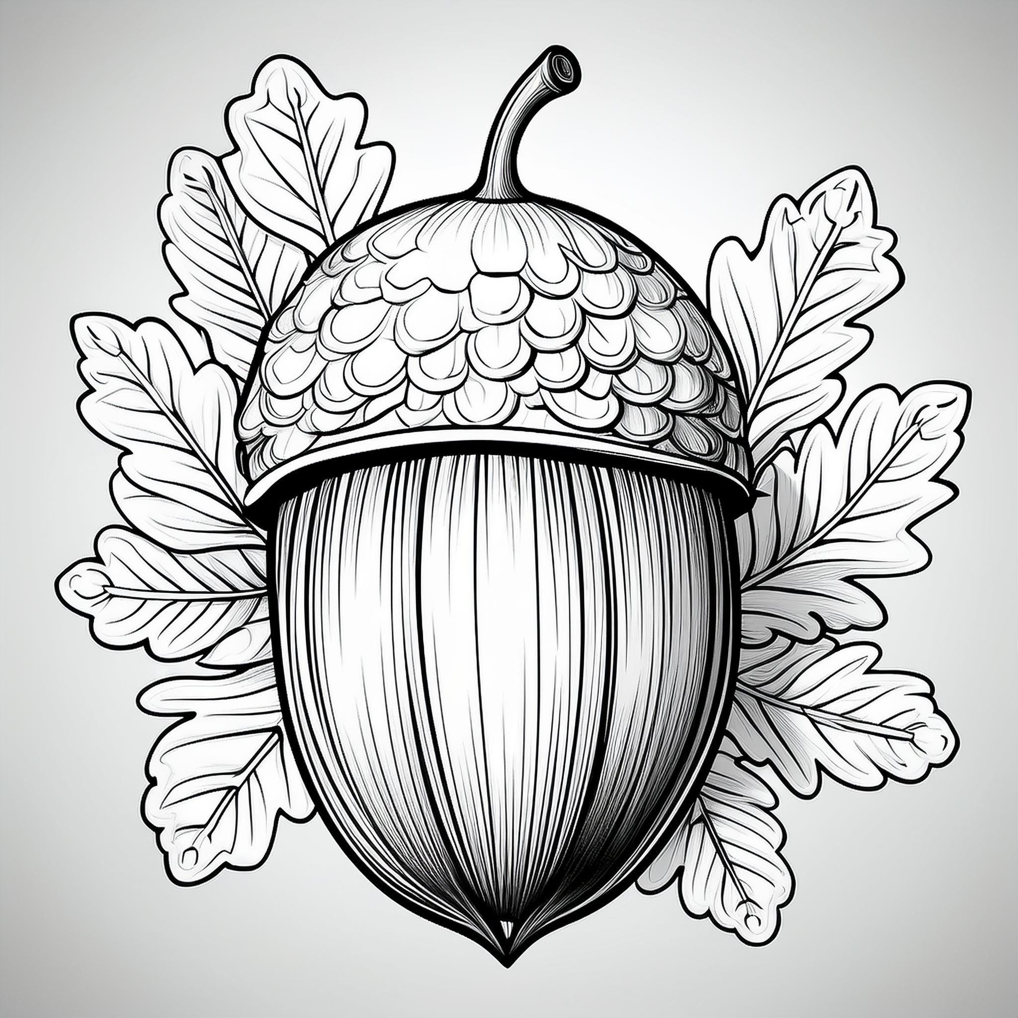 Acorn With Leaves Coloring Pages - Etsy
