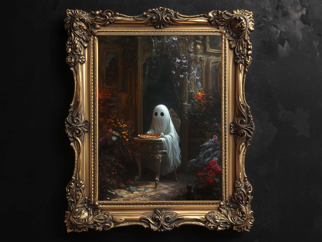 Cute Ghost Eating Pizza Art Print, Dark Academia, Halloween Decor ...