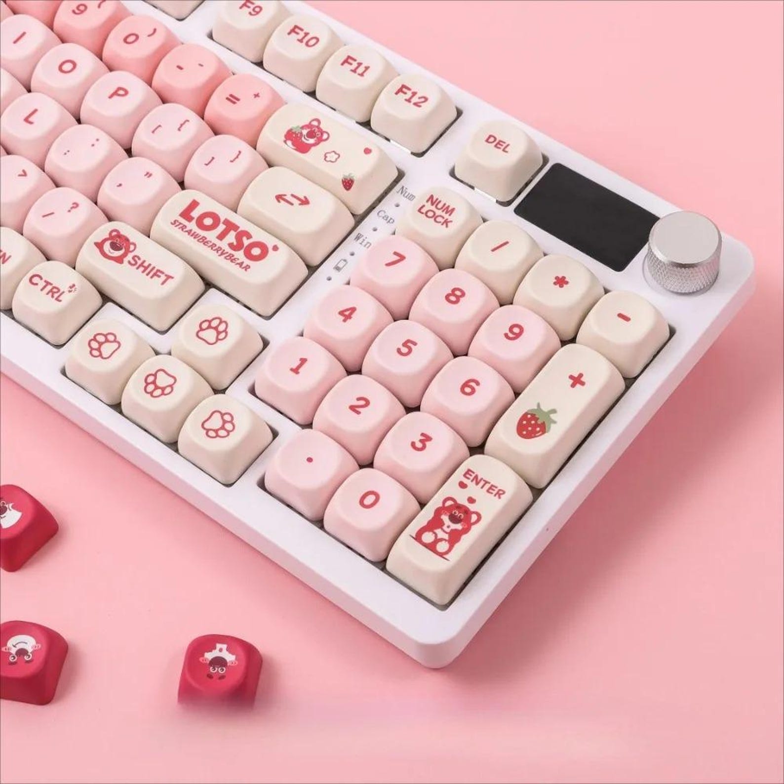Strawberry Bear Keycaps Pink Keycaps MOA Keycaps Cute Keycaps PBT ...