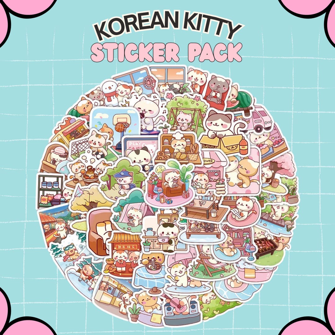 Kawaii Cat Stickers – Korean Kitty Sticker Pack (60pcs) | Cute Pastel ...
