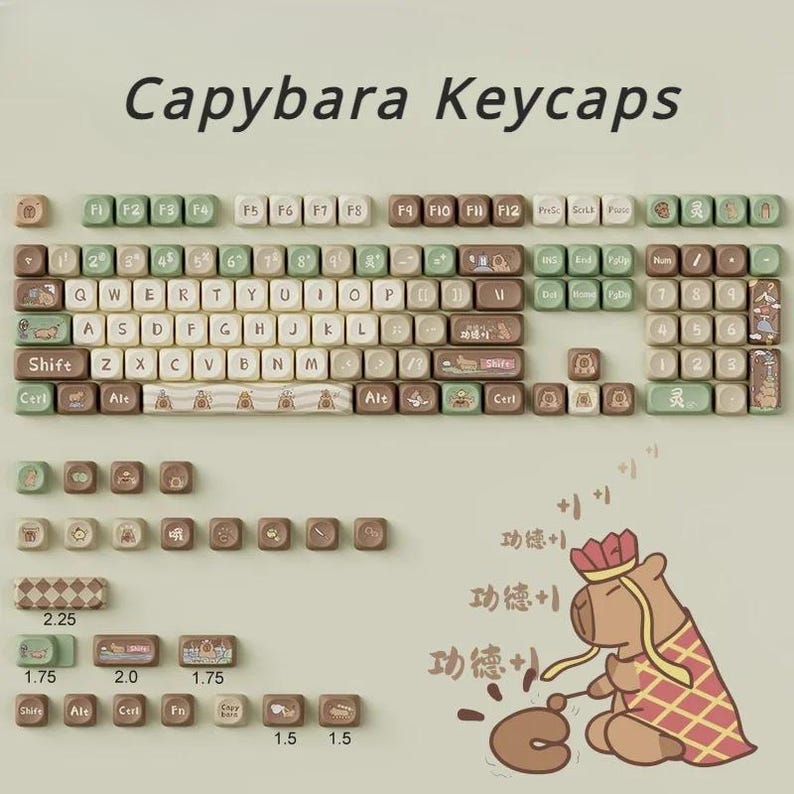 Capybara Keycaps Cappy Keycaps Set Cute Animal Keycaps Brown Keycaps Green Keycaps Japanese ...