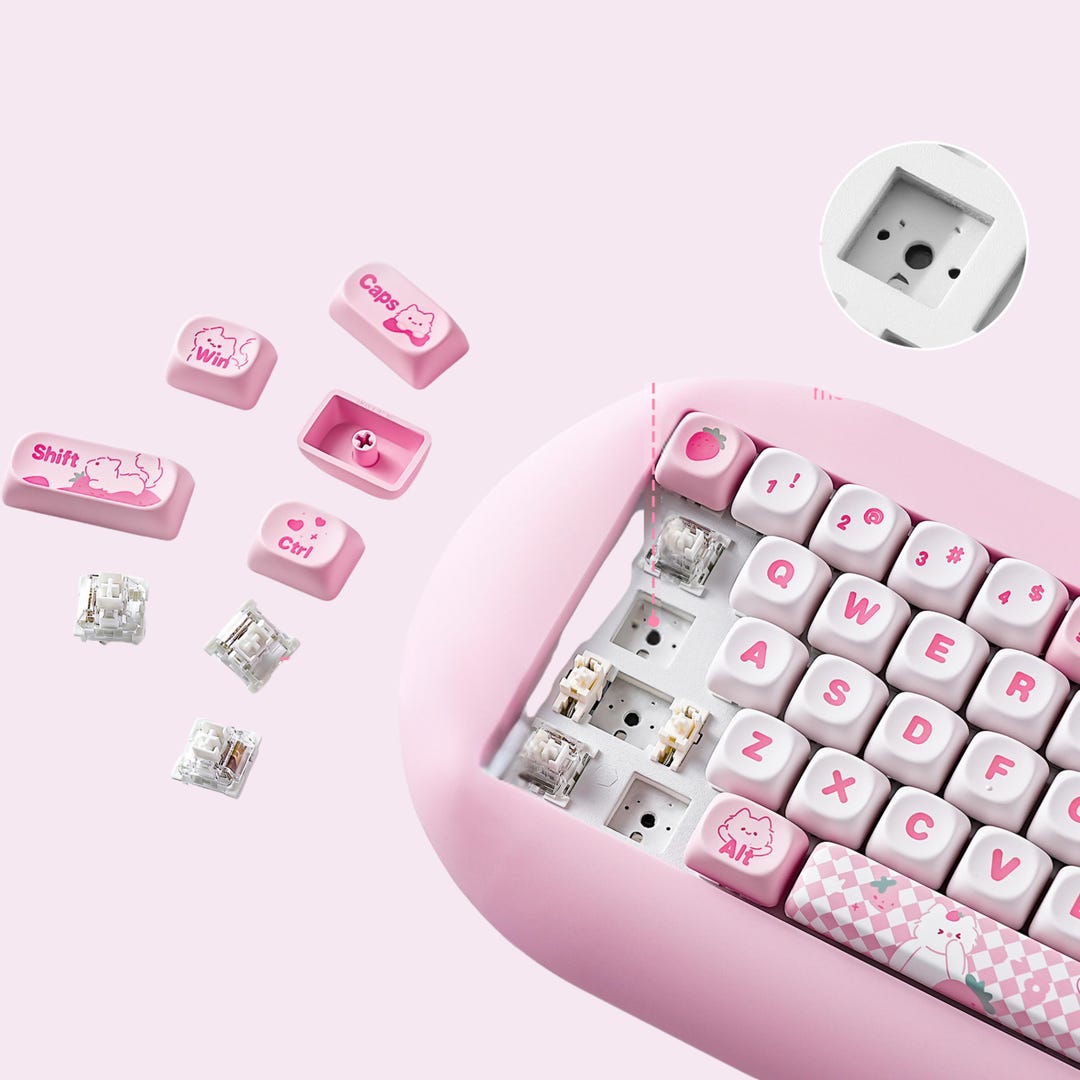 FULLY ASSEMBLED 65% Mechanical Keyboard Cat Keycaps Pink Keycaps Wired ...