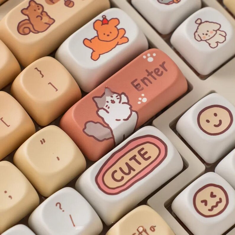 Cute Cafe Keycaps Kawaii Keycaps Cat Keycaps Bear Keycaps Brown Keycaps ...