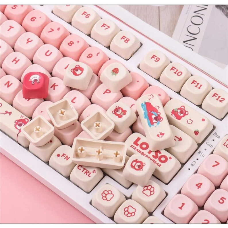 Strawberry Bear Keycaps Pink Keycaps MOA Keycaps Cute Keycaps PBT ...