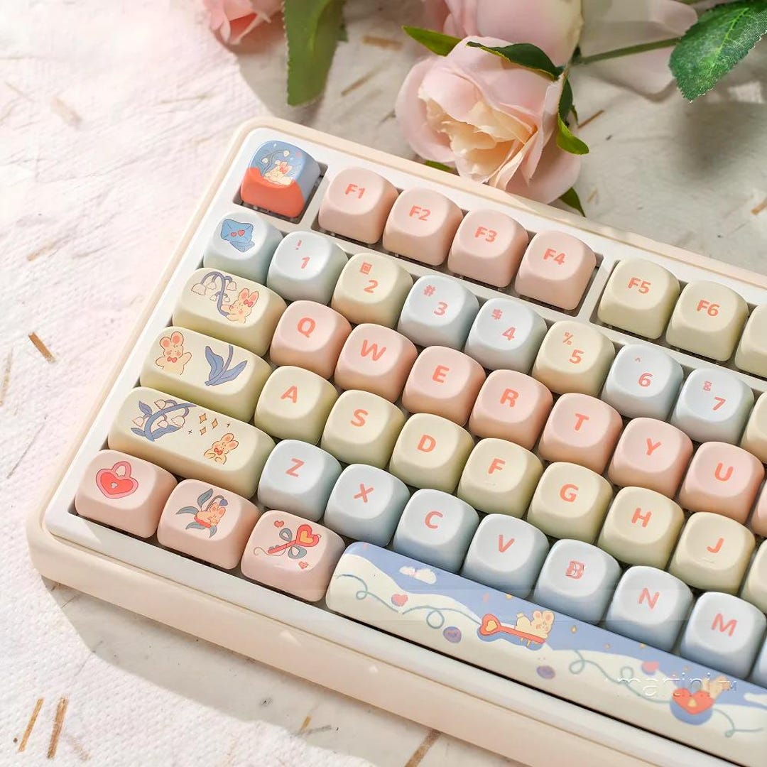 Bunny Garden Keycaps Cute Keycaps Green Keycaps Cream Keycaps Kawaii ...