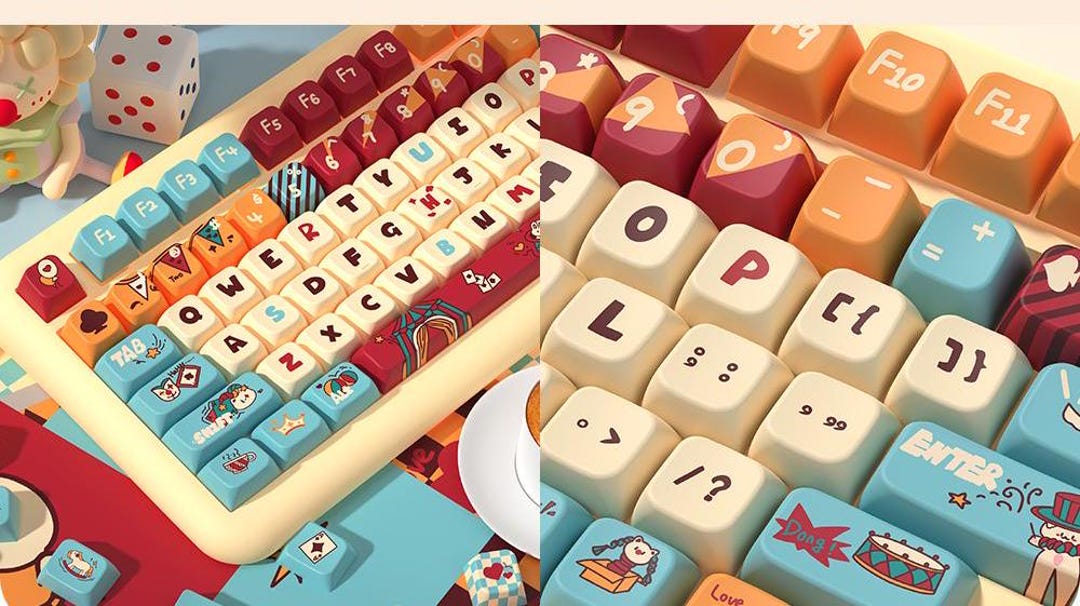 Cat Keycaps Cat Circus Keycap Set Cute Keycap Set Brown Keycaps Green ...
