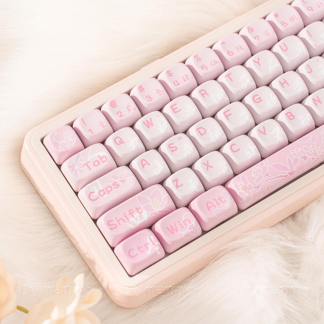 Custom Keycaps Muted Pink Keycaps Cute Keycaps Keycaps Sakura Hibiscus ...