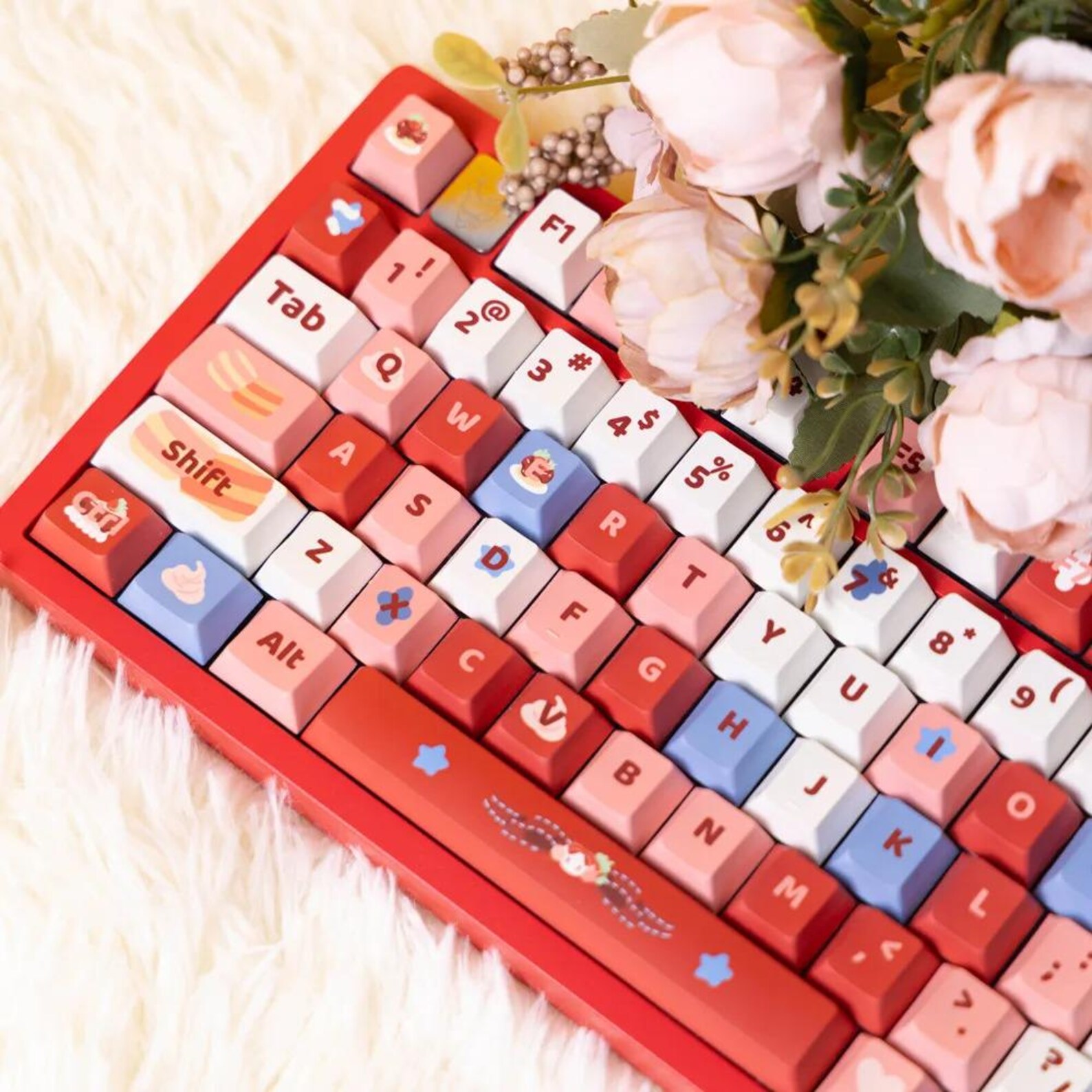 Strawberry Ice Cream Keycaps Cute Keycaps Set Pink Keycaps Red Keycaps ...