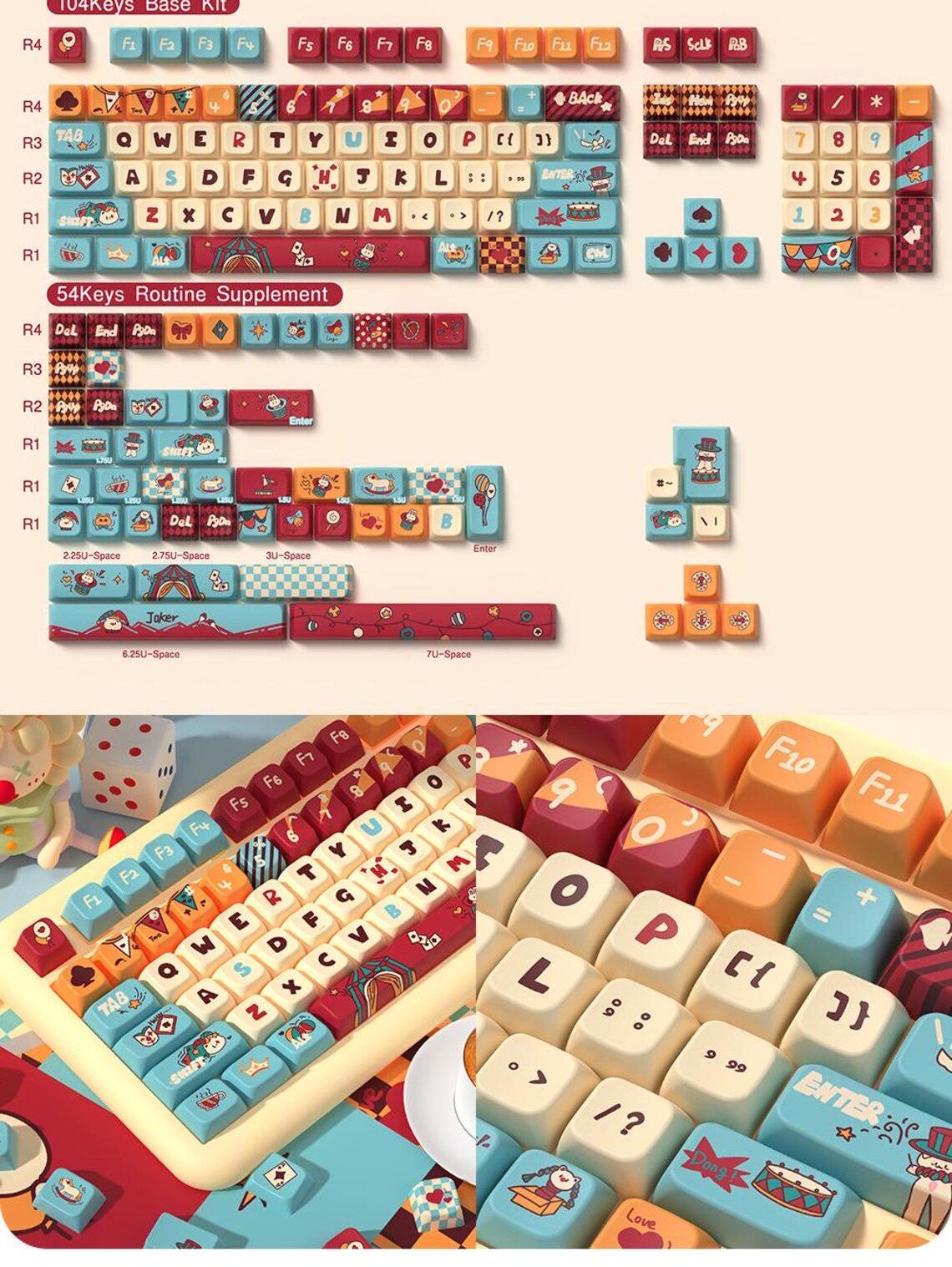 Cat Keycaps Cat Circus Keycap Set Cute Keycap Set Brown Keycaps Green ...