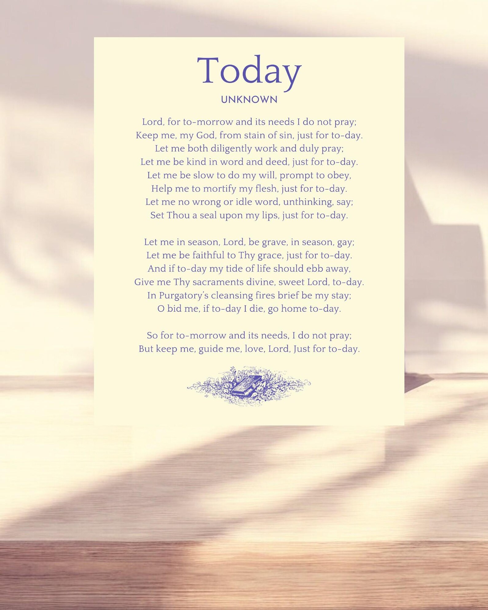 The Today Prayer - 8" X 10" Blue and Cream Digital Downloadable PDF/PNG ...
