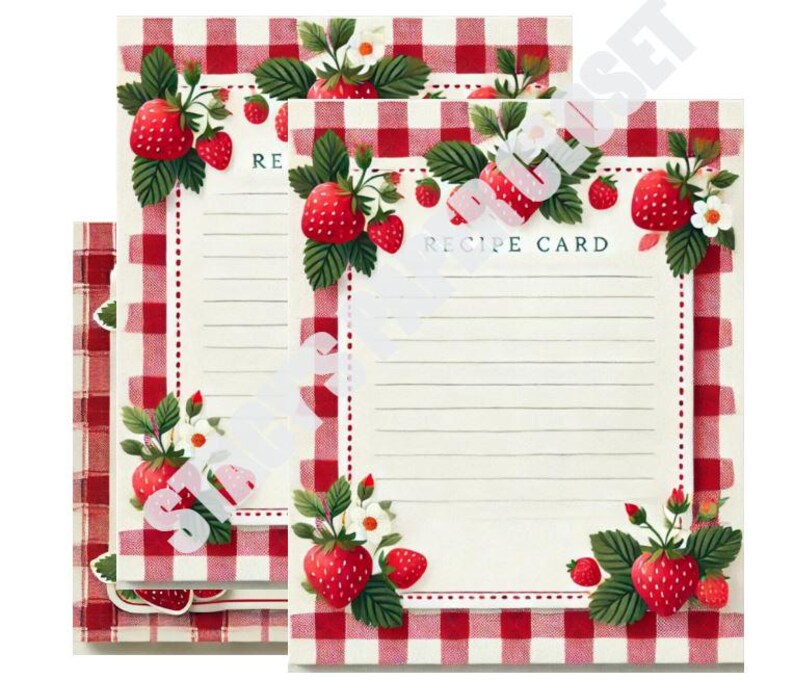 3 Strawberry Theme Recipe Cards for Scrapbooking & Junk Journals - Etsy
