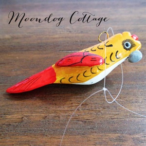 Small Vintage Hand Painted Clay Parrot - Yellow & Red - 3 1/2" - Etsy