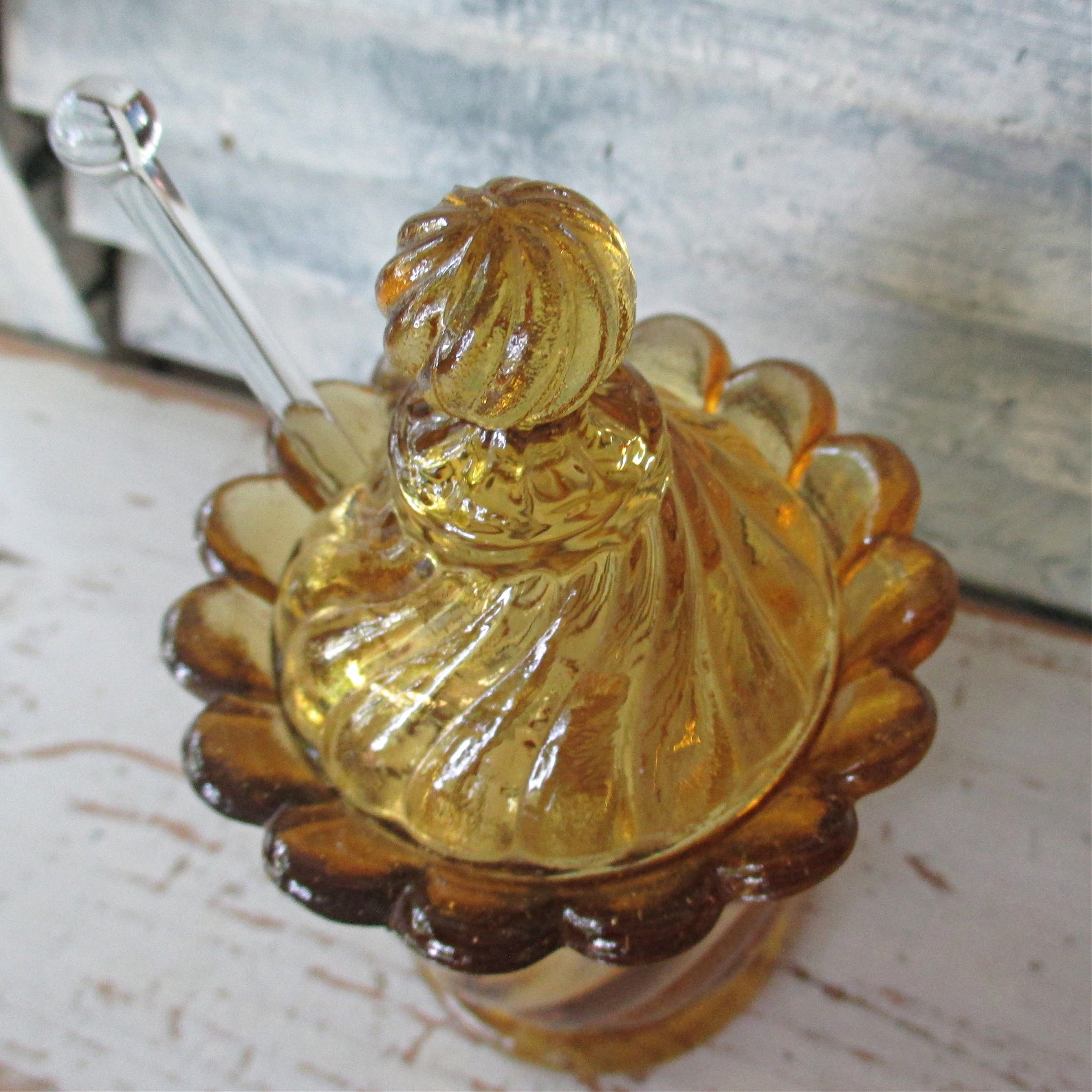 Lovely Vintage Amber Gold Glass Dish with Lid and Spoon | Etsy