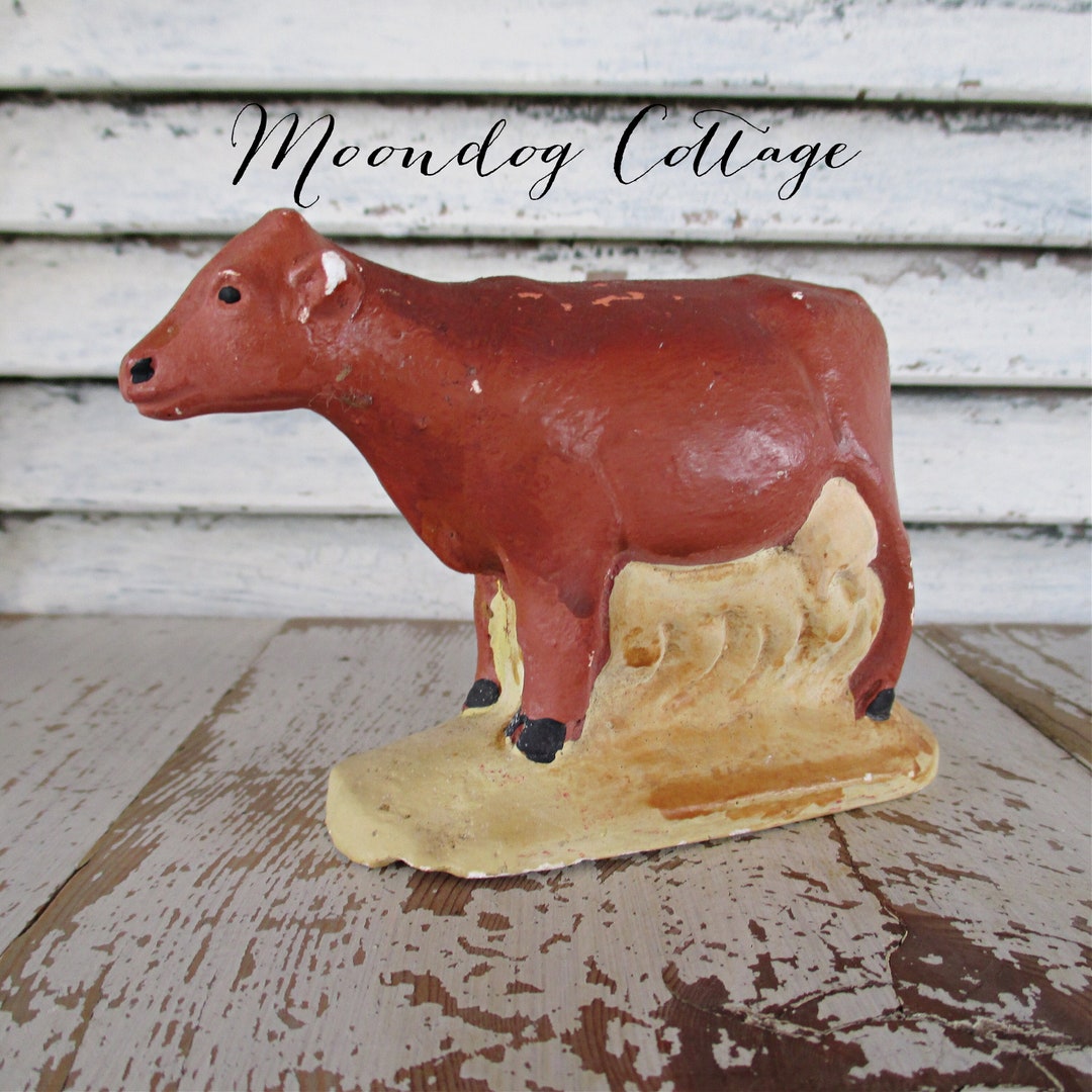 Small Antique Chalkware Cow - Etsy