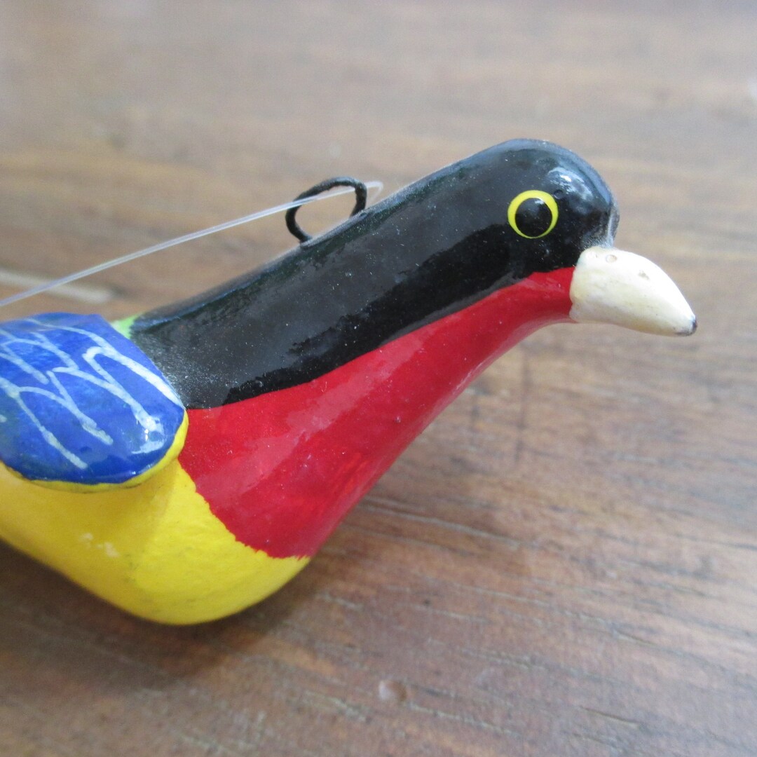 Small Vintage Hand Painted Clay Bird - Black/red/yellow/green & Blue ...