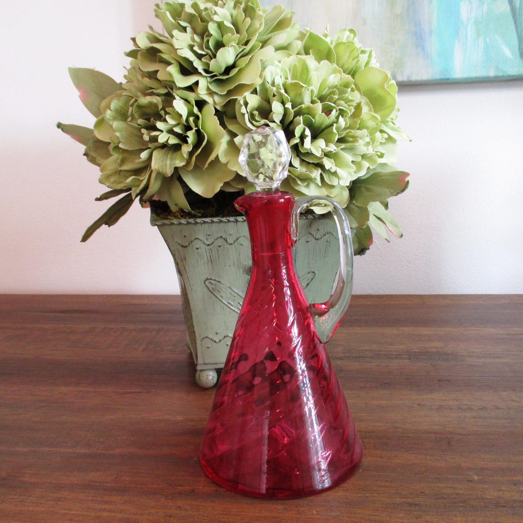 Gorgeous Ruby Red/cranberry Glass Cruet With Swirl Design - Etsy