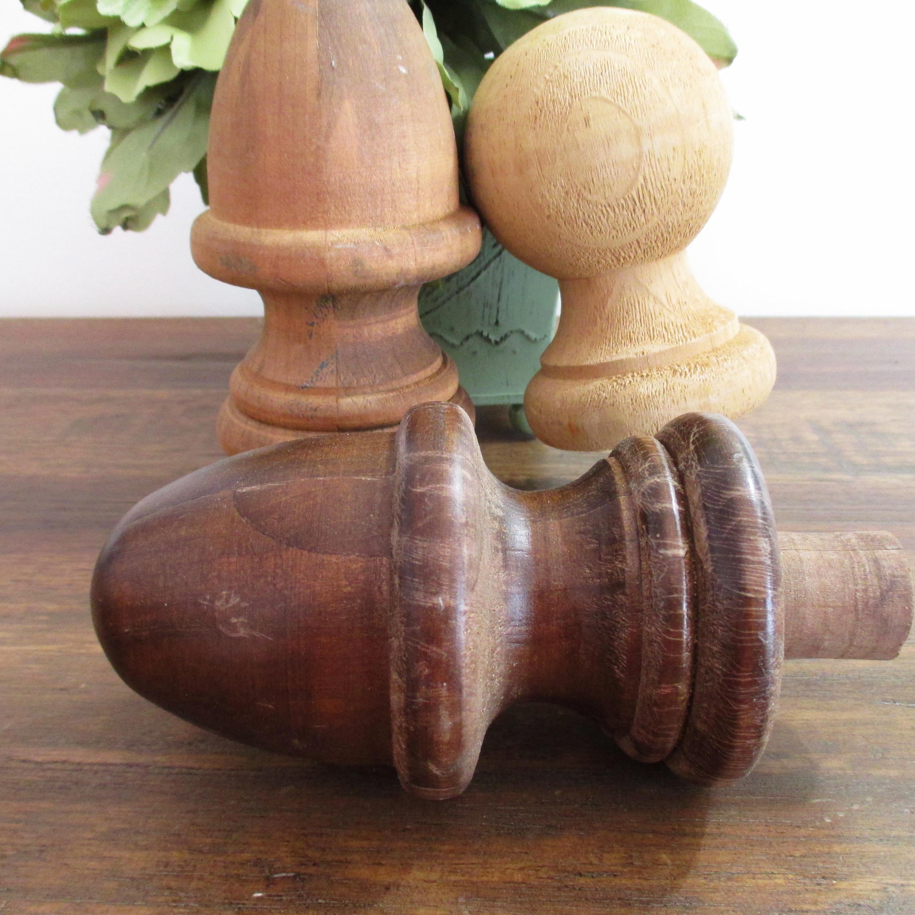 Four Large Vintage Solid Wood Finials - Etsy