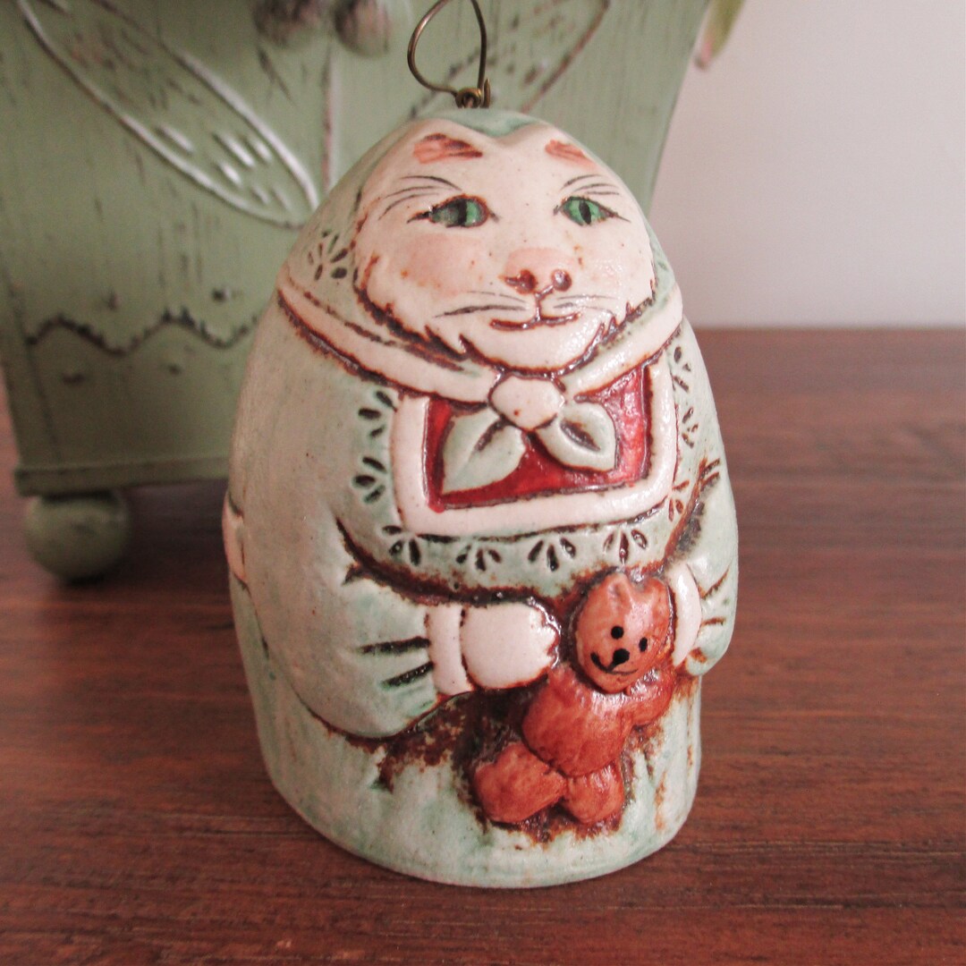 Vintage salamander Pottery Cat Lady Bell 1980's - Etsy