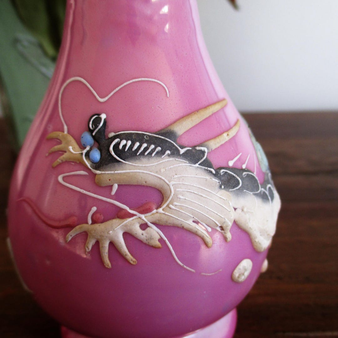 Beautiful 1950's Pink Luster Ware Moriage Kenmar Dragon Vase - 6 1/2 ...