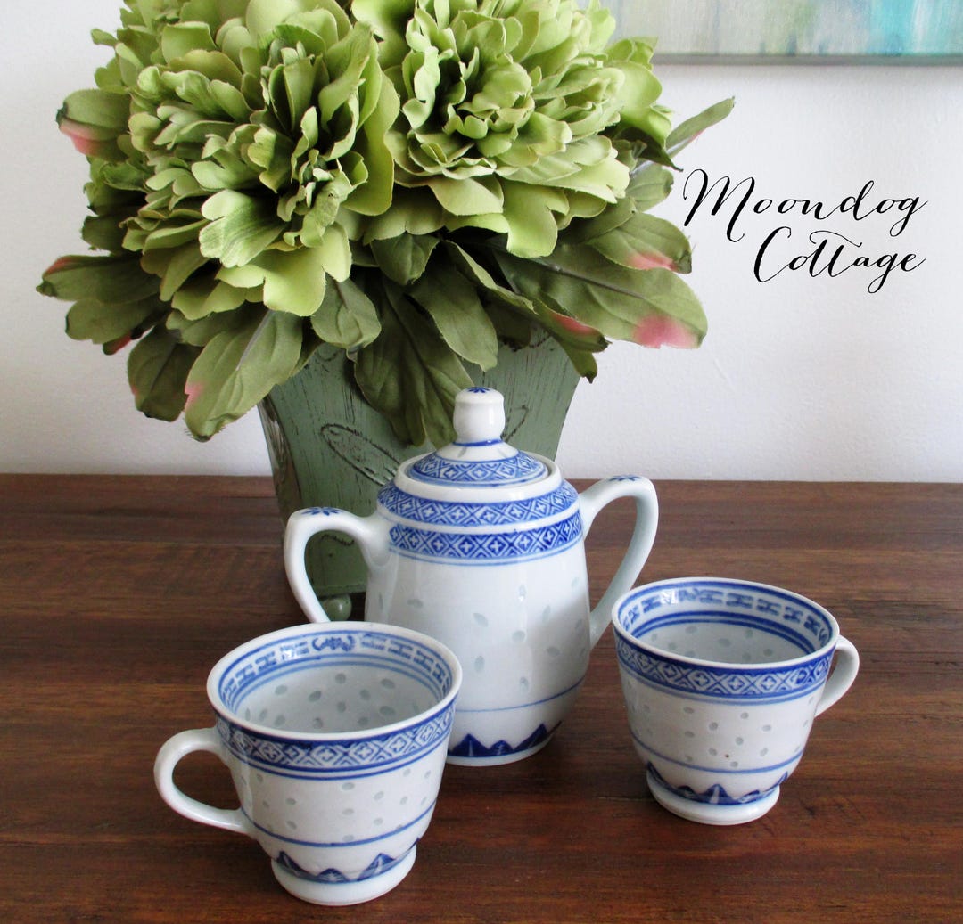 Rice Flower by Tienshan - Sugar Bowl & Two Demitasse Linglong Rice ...