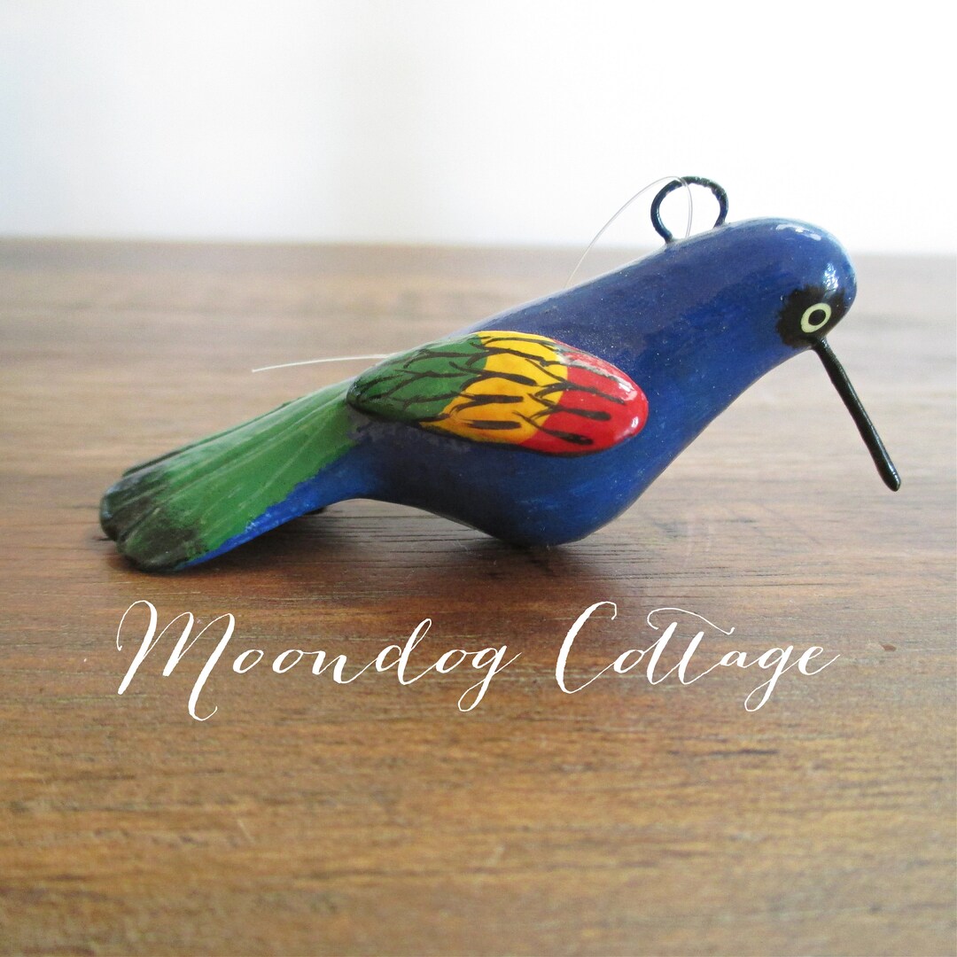 Small Vintage Hand Painted Clay Bird Blue/red/yellow& Green 3 Long Free ...
