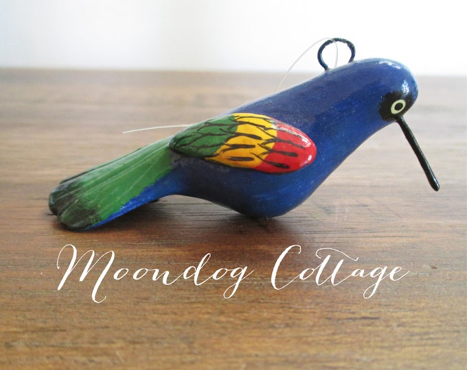 Small Vintage Hand Painted Clay Bird - Blue/red/yellow& Green - 3" Long ...