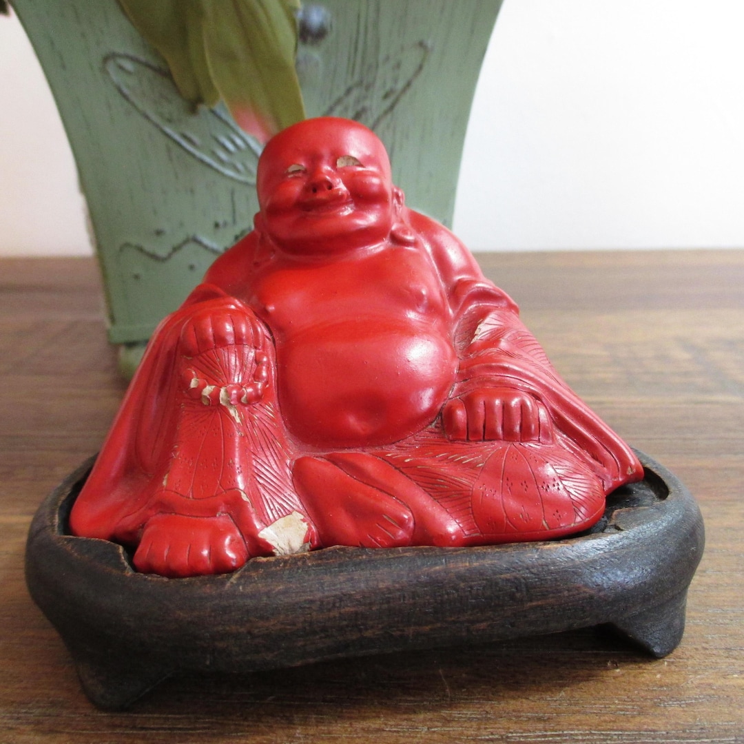 Antique Chinese Red Cinnabar Lacquer LAUGHING BUDDHA STATUE - 1940's - Etsy