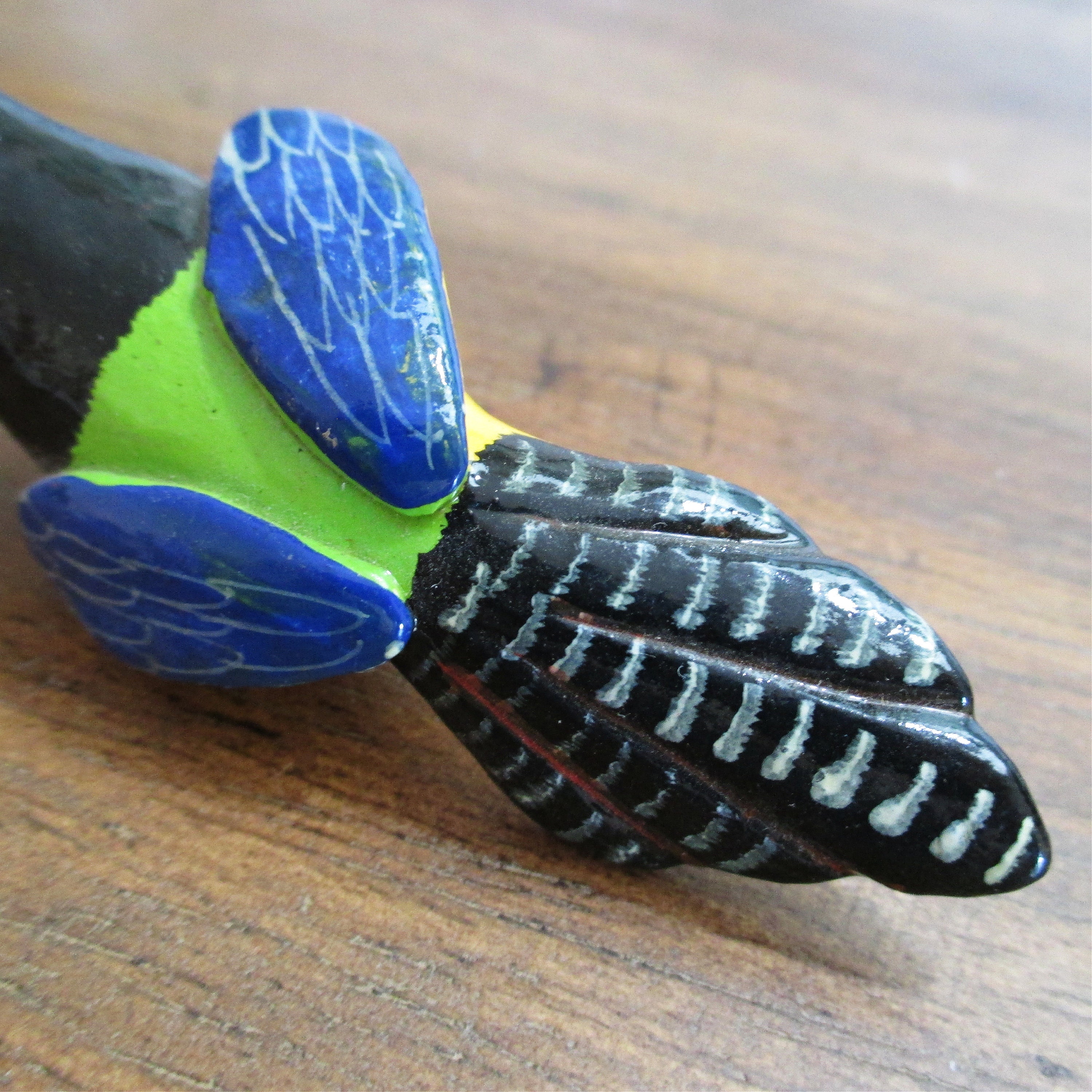 Small Vintage Hand Painted Clay Bird - Black/red/yellow/green & Blue ...