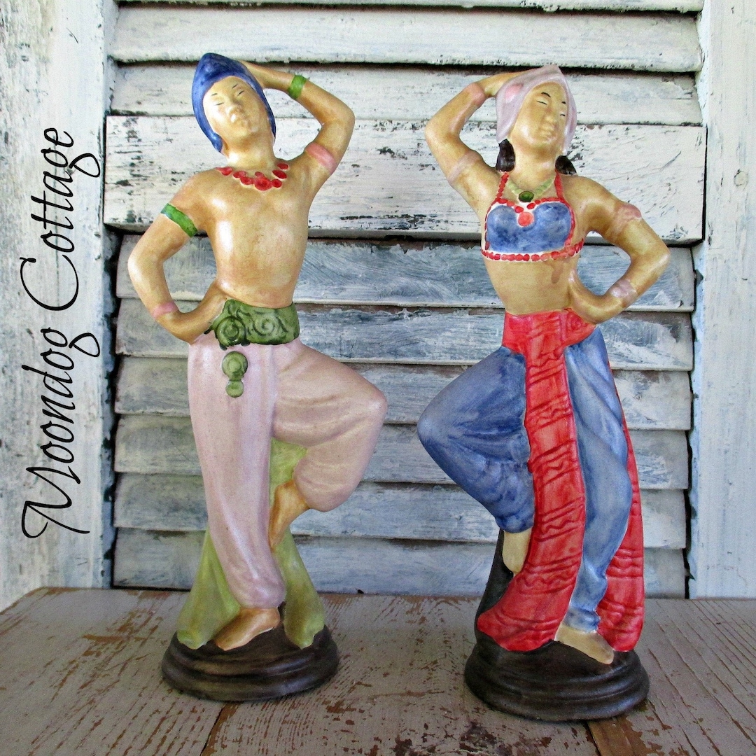Pair of Vintage Ceramic Balinese Dancer Figurines - Circa 1950's - 9 1/ ...