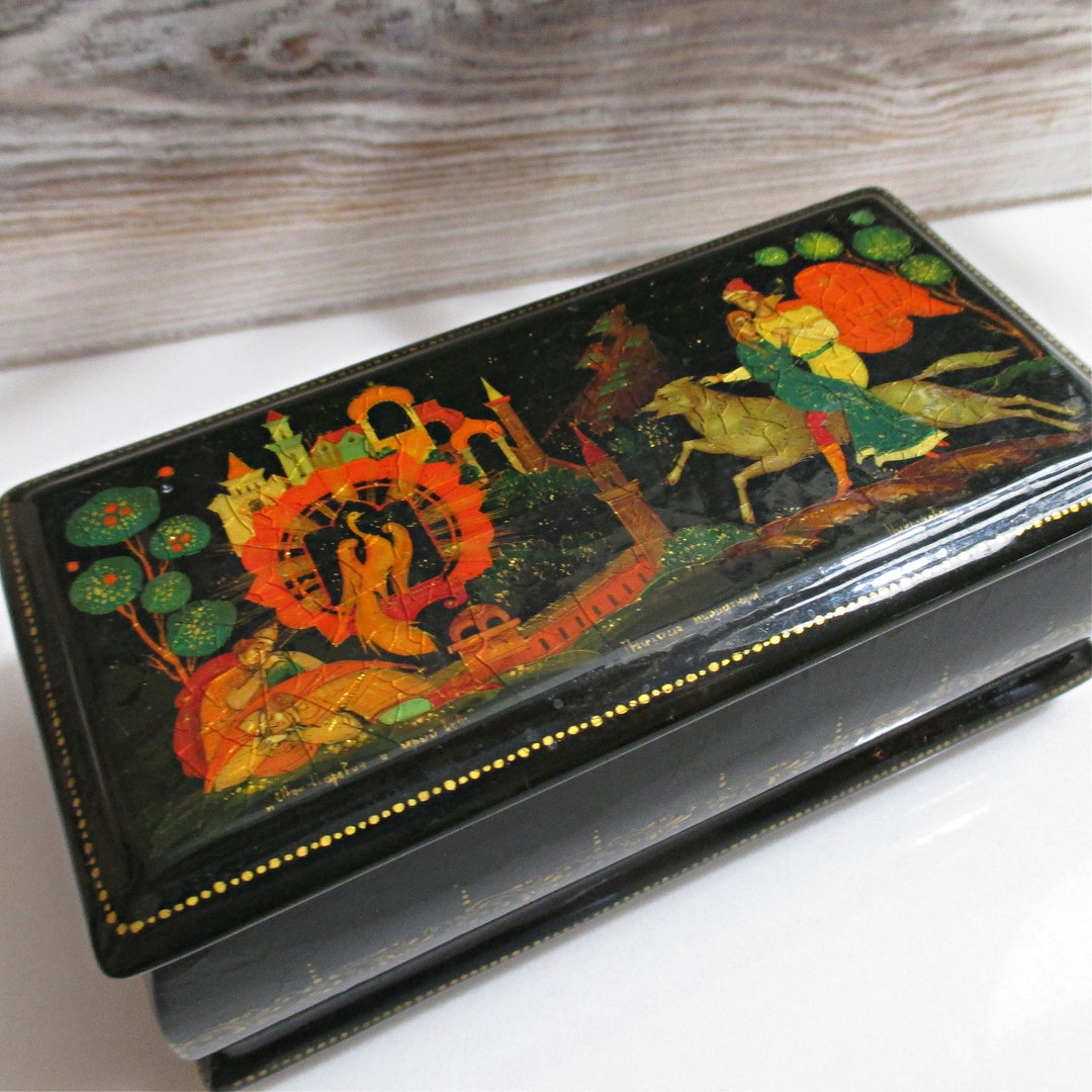 Gorgeous Vintage Black Lacquer Box From Russia Hand Painted - Etsy