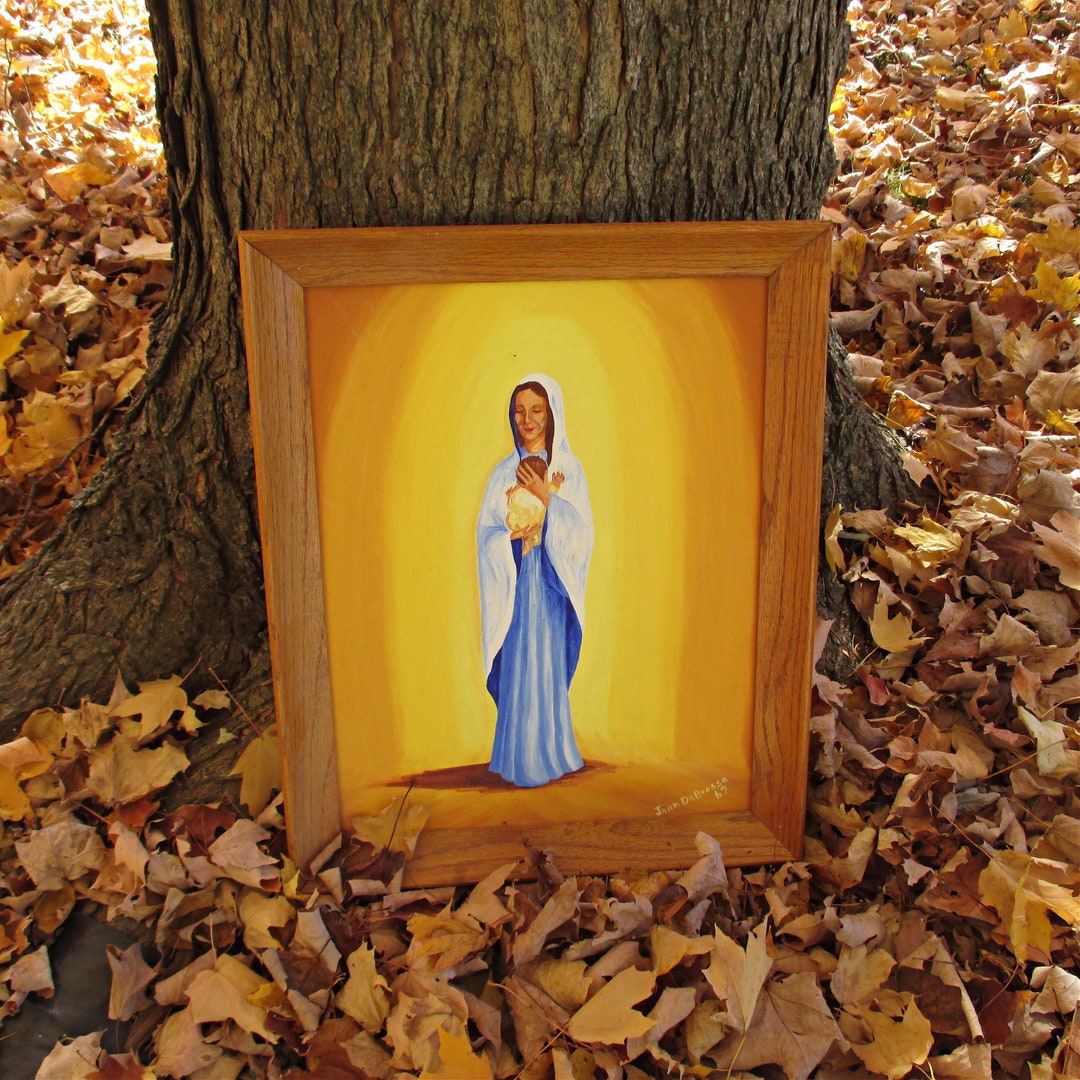 OOAK Hand Painted Picture of Virgin Mary With Baby Jesus - 1967 - Wood ...