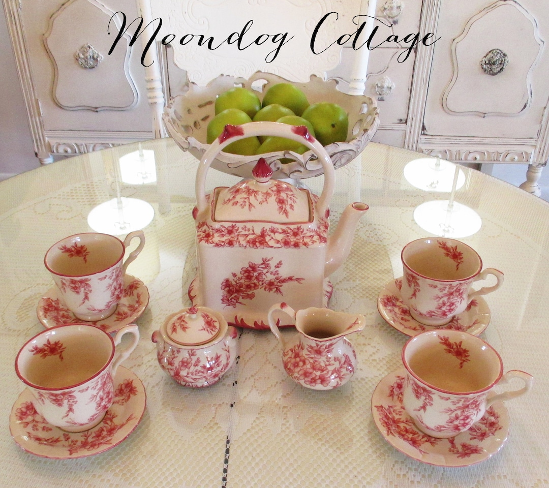 Gorgeous 13 Piece Rose & White Floral Tea Set for Four Shabby Chic - Etsy