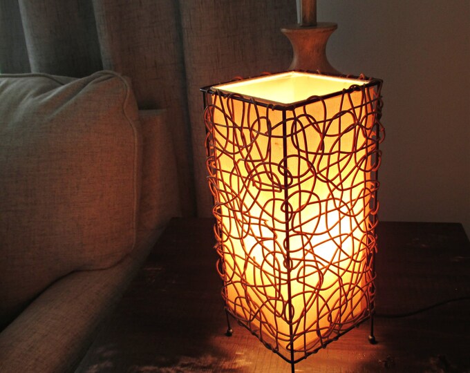 Vintage Mid Century 1960's Metal Frame Wood Vine Covered Table Lamp ...
