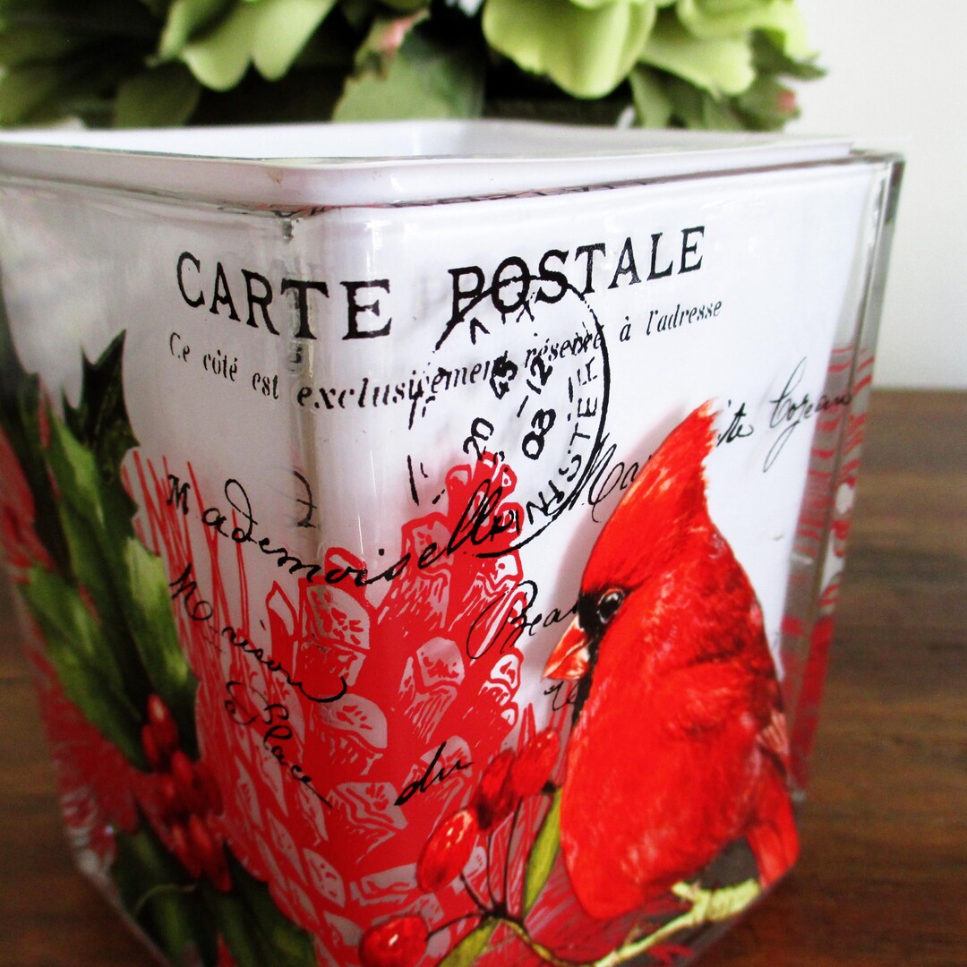 Gorgeous Glass Cube With Red Cardinal - 5" X 4" X 4" - Candle Holder ...