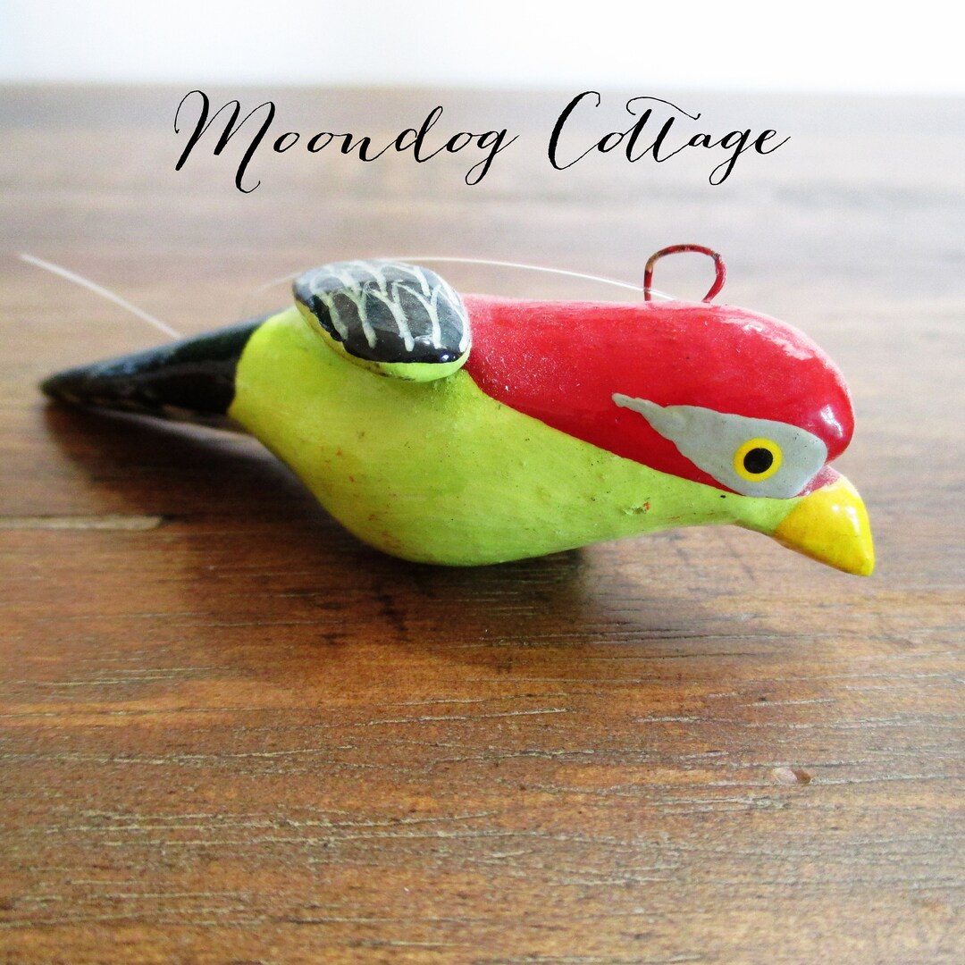 Small Vintage Hand Painted Clay Bird - Yellow/red/yellow/black - 3" - Etsy