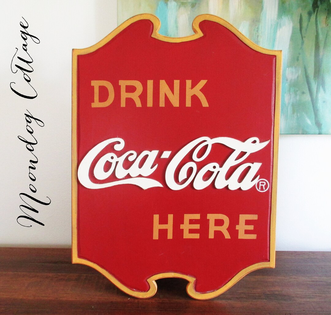Vintage Wooden Coca-cola Sign and Set of Pens & Pencils - Etsy