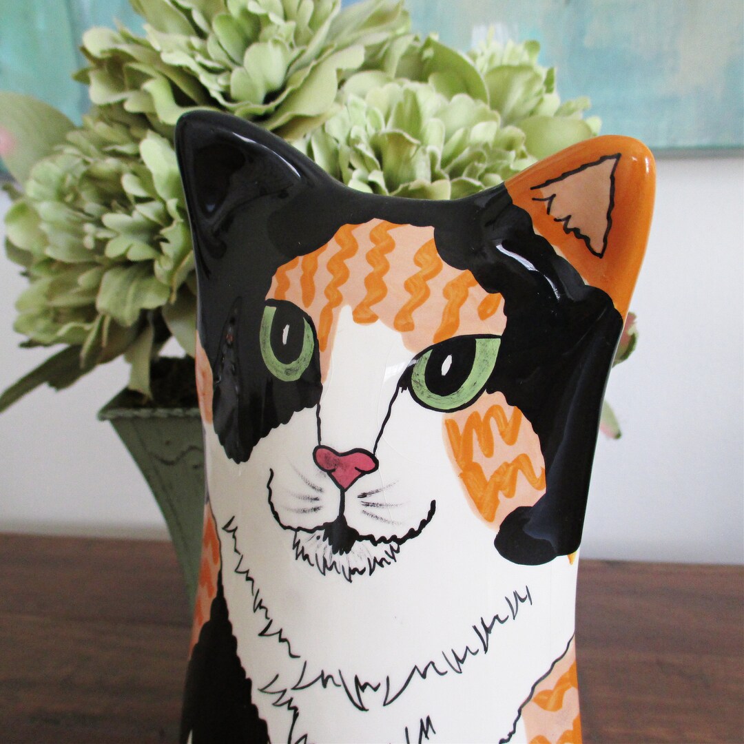 Retired 2001 cats BY Nina Calico Tabby Vase/planter by Nina Lyman 8 - Etsy
