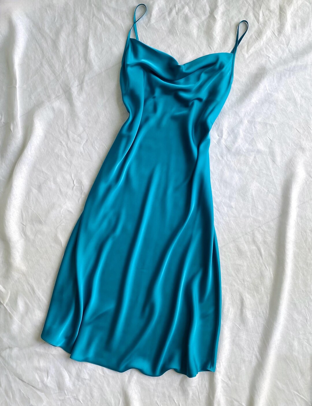 Deep Blue Satin Dress, Evening Silk Dress, Summer Midi Dress, Satin ...