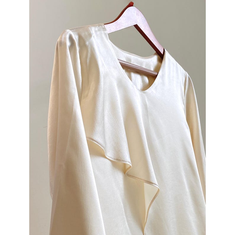 Ivory Satin Long Sleeve Blouse | Thick Silky-blend Top| Custom Colors ...