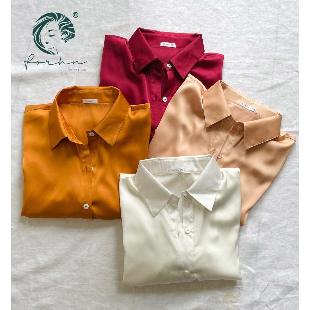 Satin Blouse: Long Sleeve Button-up Shirt| Women’s Office Blouse in ...