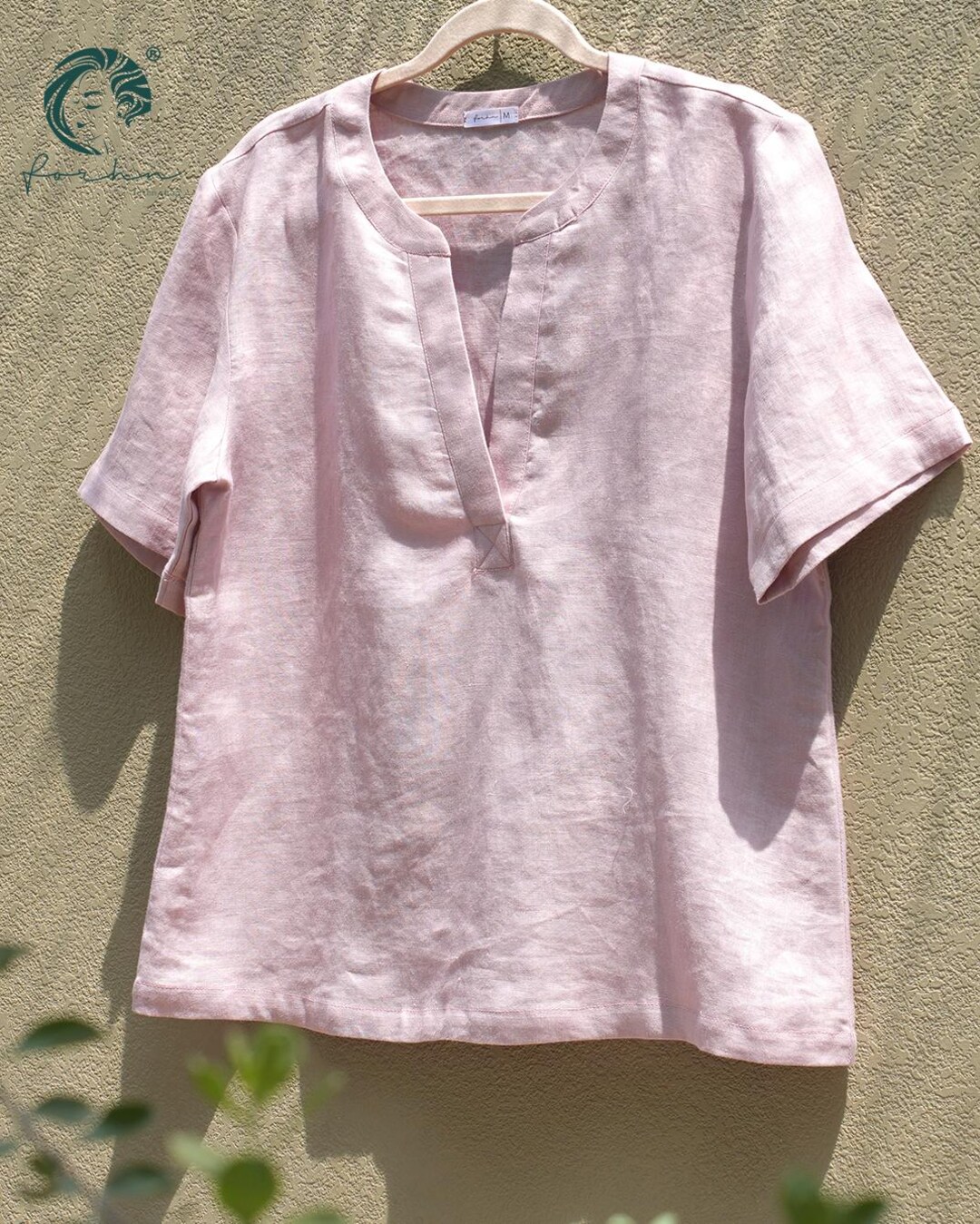 Pure Linen Shirt for Women, Blush Pink Linen Blouse, Embroidered Linen ...