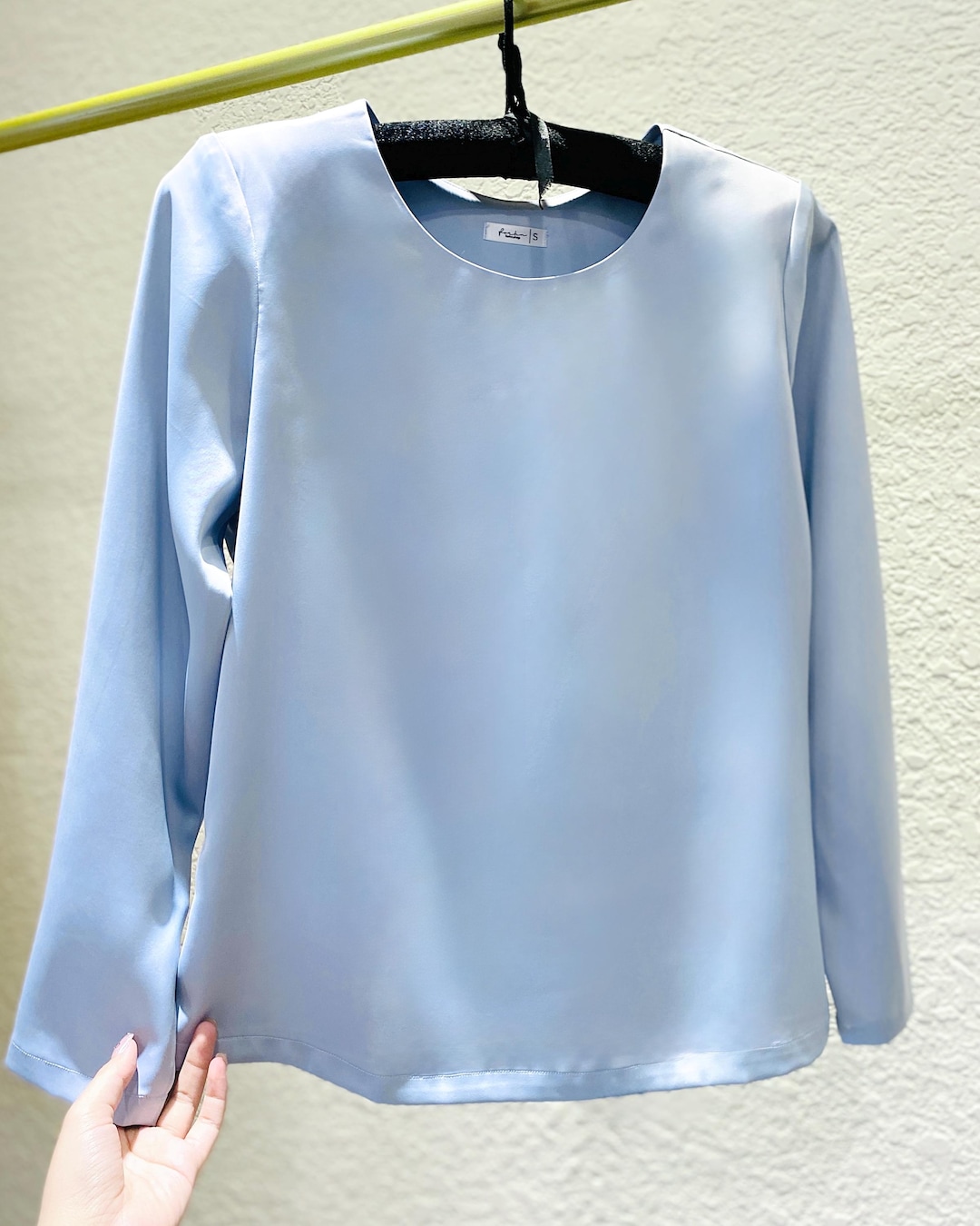 Light Blue Silk Blouse & Custom Colors – Women’s Long Sleeve Satin Top ...