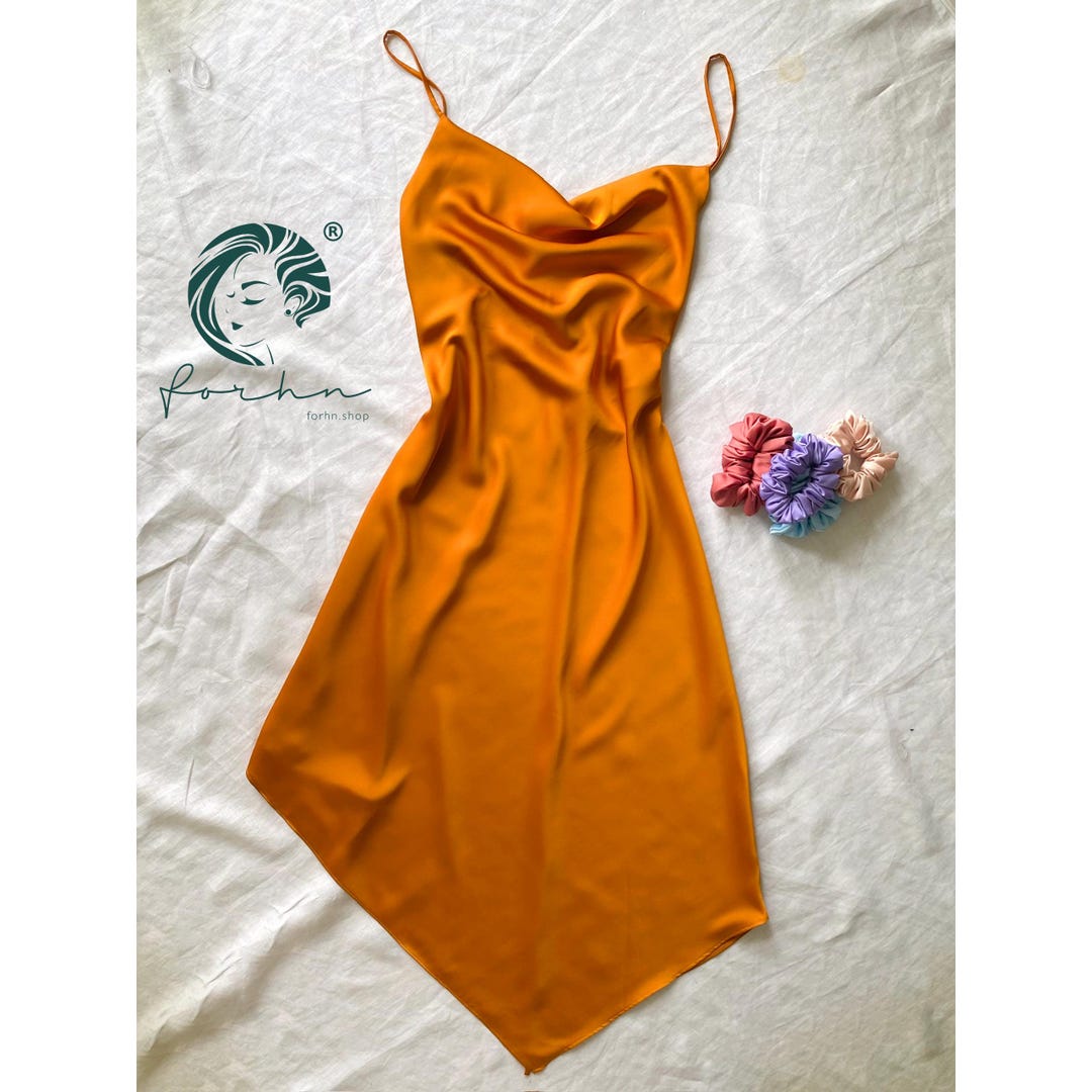 Apricot Silky Midi Slip Dress | Bridesmaid Satin Dress, Can Custom ...